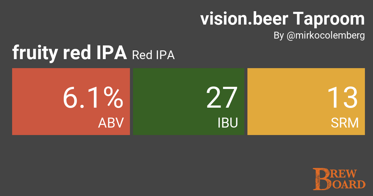 fruity red IPA on vision.beer Taproom BrewBoard
